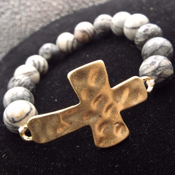 UNUSUAL UNIQUE DESIGN | Jewelry | Granite Grey Stone Beads Hammered ...